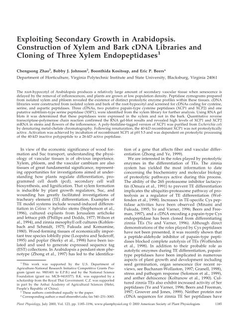 Exploiting Secondary Growth in Arabidopsis ... - Plant Physiology
