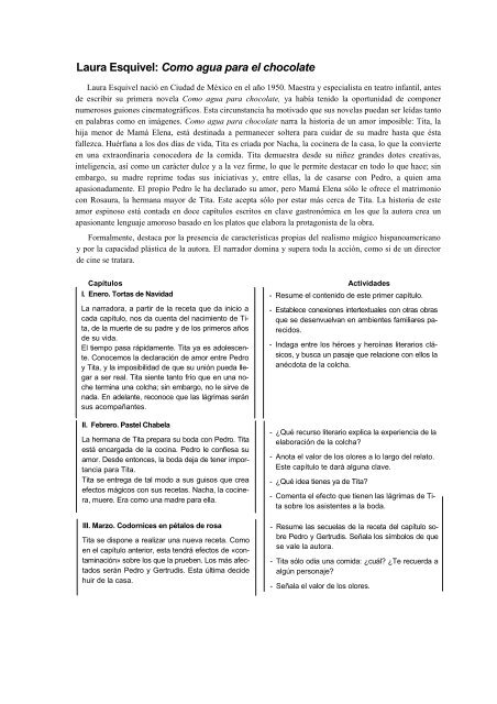 Laura Esquivel: Como agua para el chocolate - lenguayliteratura2bac