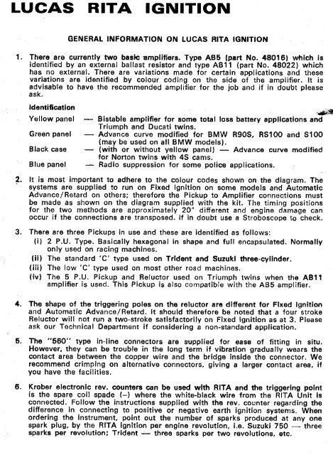 LUCAS RITA IGNITION - Hesketh Owners Club