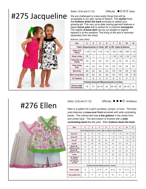 #275 Jacqueline #276 Ellen - Children's Corner Patterns