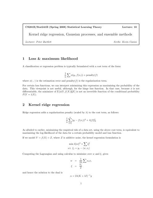 Kernel ridge regression, Gaussian processes, and ensemble ...