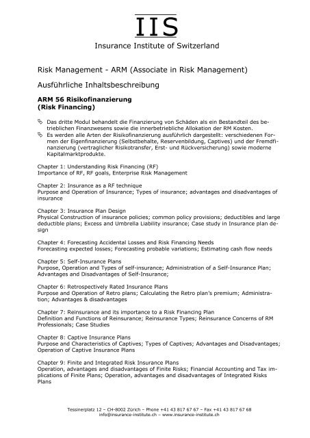 Detailed description of ARM 56 - Insurance Institute of Switzerland