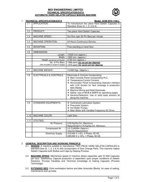 Technical Specification - Capsule Making Machine