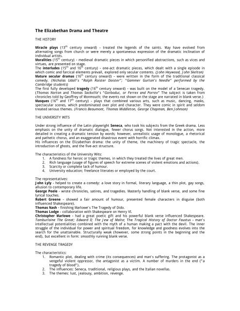 The Elizabethan Drama and Theatre - Englistika.info