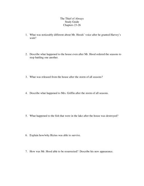 The Thief of Always Study Guide Chapters 23-26 1. What was ...
