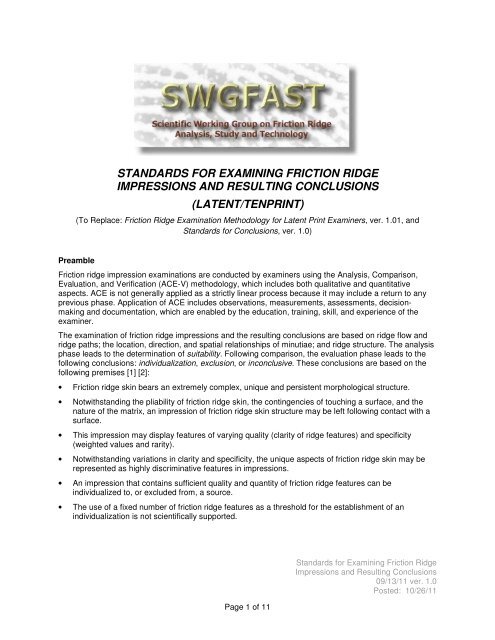 standards for examining friction ridge impressions and ... - swgfast