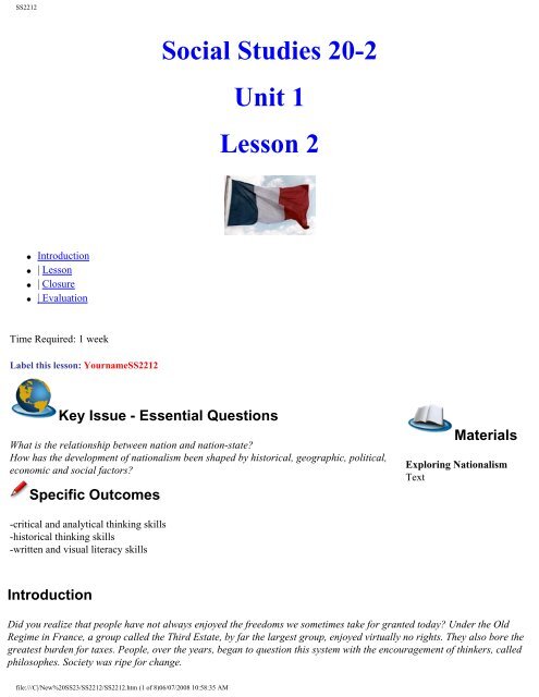 Social Studies 20-2 Unit 1 Lesson 2