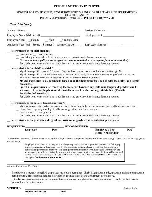 Fee Remit Form - IPFW