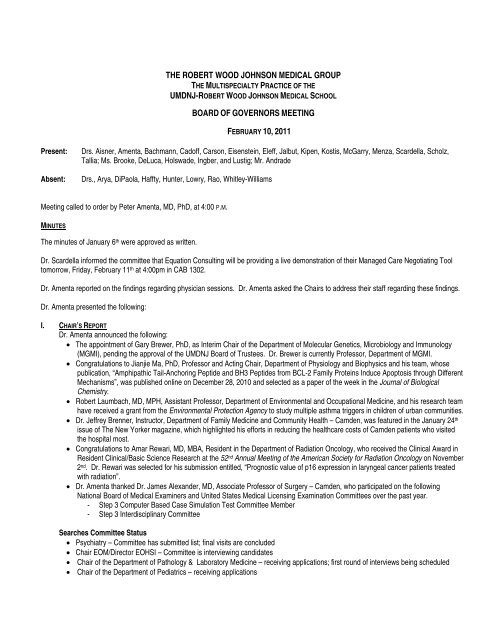 February 10, 2011 - Robert Wood Johnson Medical School