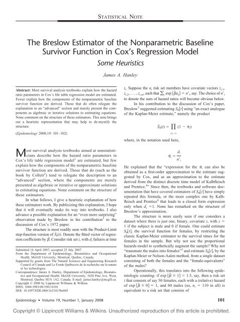 The Breslow Estimator of the Nonparametric ... - McGill University