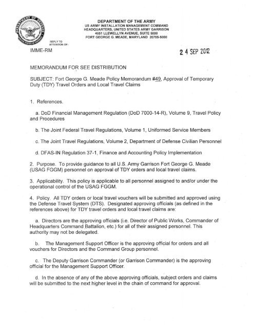 Approval of Temporary Duty (TOY) Travel Orders and