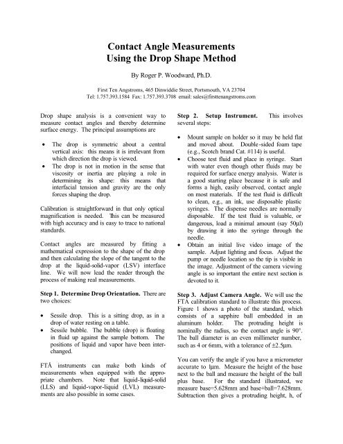 Contact Angle Measurements Using the Drop Shape Method