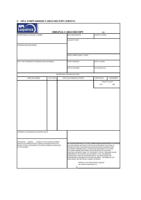 ORIGINAL CARGO RECEIPT - Katag