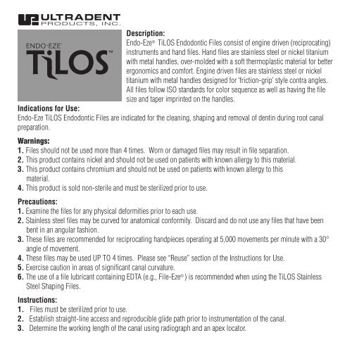 Endo-Eze® TiLOS® Anatomic Endodontic Technology Files INST
