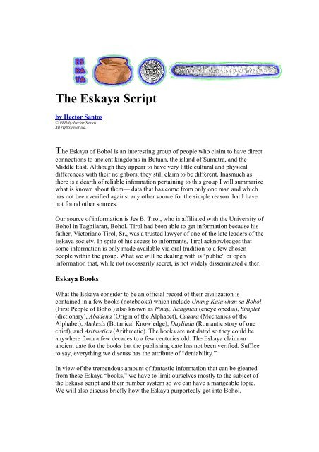 The Eskaya Script - About the Philippines