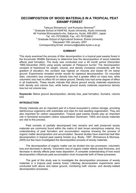 decomposition of wood materials in a tropical peat swamp forest