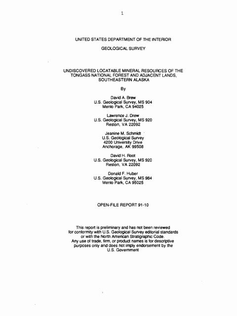 David A. Brew U.S. Geological Survey, MS 904 Menlo Park ... - USGS