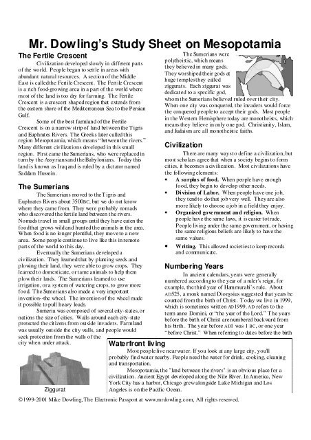 Mr. Dowling's Study Sheet on Mesopotamia - Mr. Marks's Sixth ...