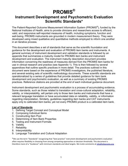 PROMIS Instrument Development and Psychometric Evaluation ...