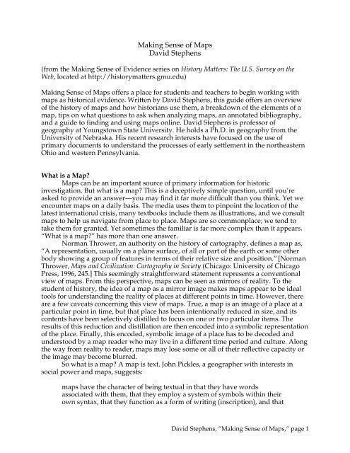 Making Sense of Maps David Stephens - History Matters