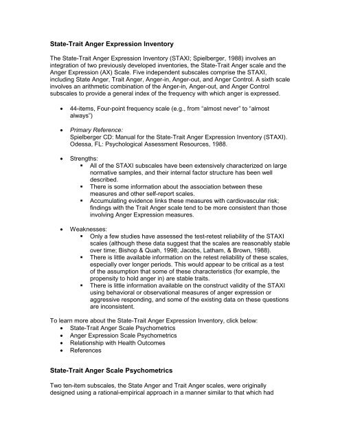 State-Trait Anger Expression Inventory State-Trait Anger Scale ...