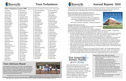 Teen Volunteers Annual Report: 2010 - Bentonville Public Library
