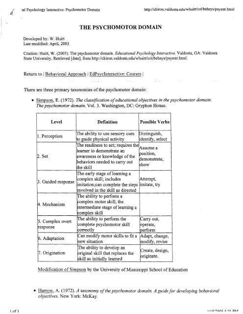 Psychomotor Domain Taxonomies