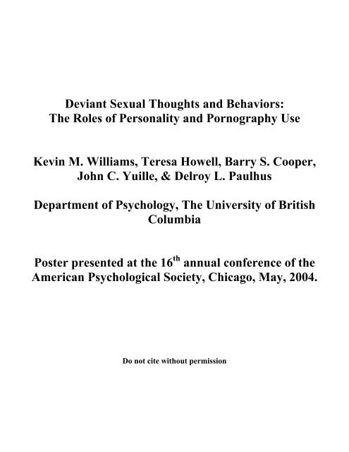 Deviant Sexual Thoughts and Behaviors: The Roles of Personality ...