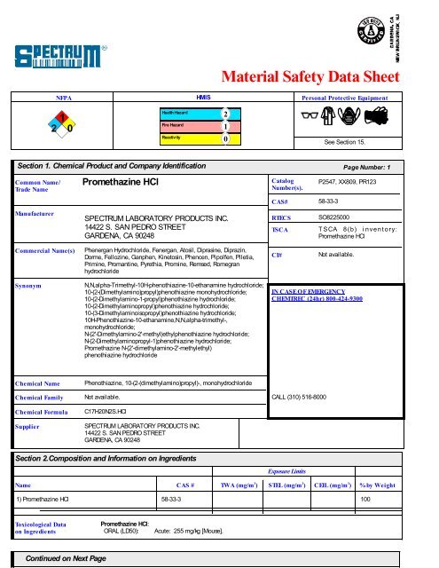 Material Safety Data Sheet - Spectrum Chemical