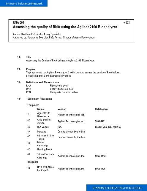 Assessing The Quality Of Rna Using The Agilent 2100 Bioanalyzer