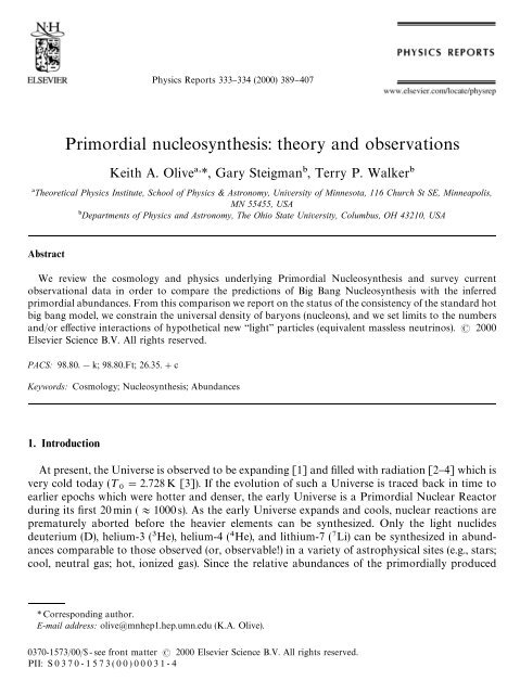 Primordial nucleosynthesis - Department of Physics and Astronomy