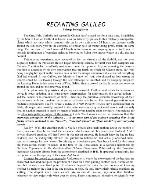 "Recanting Galileo" by Solange Strong Hertz - Lewisdt.com