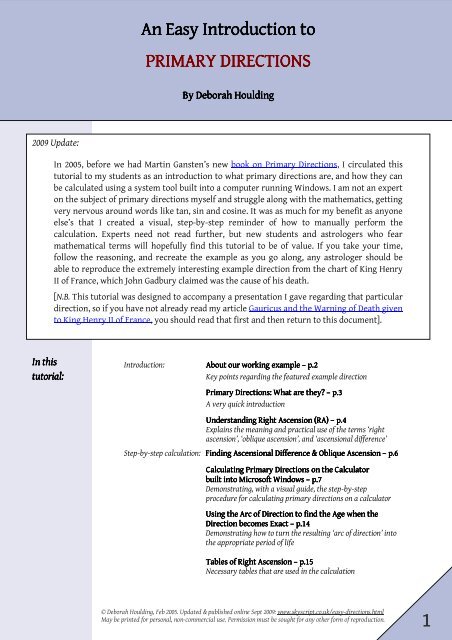 An Easy Introduction to Primary Directions - Skyscript