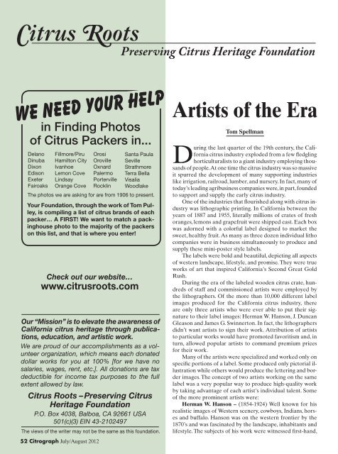 Tom Spellman ARTISTS OF THE ERA, Citrograph, July - Citrus Roots