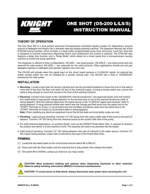 0900576 - One Shot (OS-200 L/LS/S) Instruction Manual - knight llc