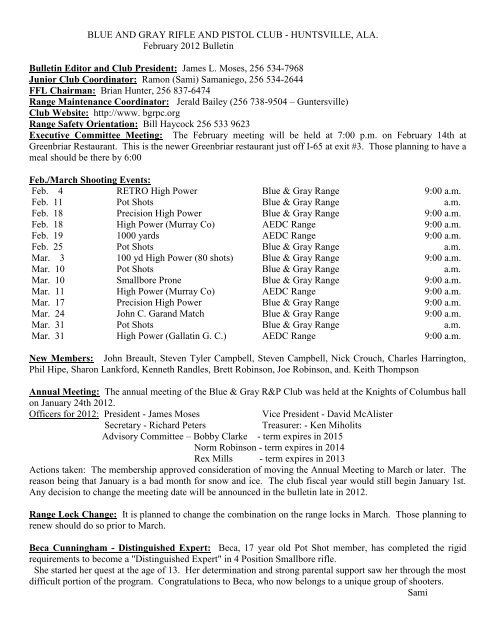 BLUE AND GRAY RIFLE AND PISTOL CLUB - HUNTSVILLE, ALA ...