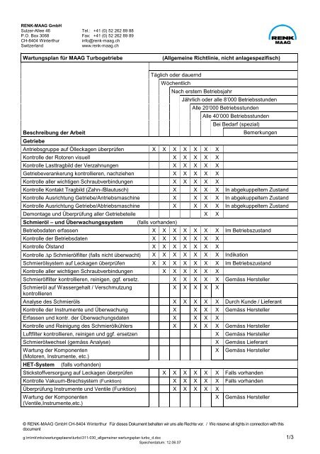 311-030_Allgemeiner Wartungsplan TURBO_D - RENK-MAAG GmbH