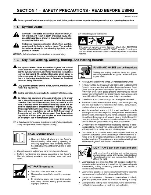 section 1 − safety precautions - read before using - Miller