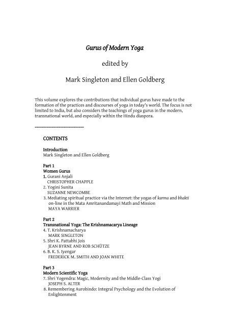 Gurus of Modern Yoga edited by Mark Singleton and Ellen Goldberg
