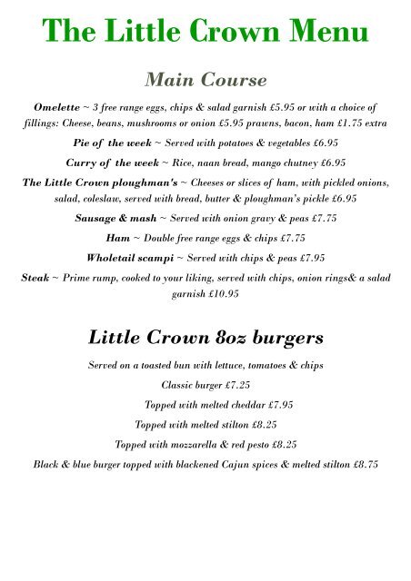 Food Menu - Little Crown Colchester