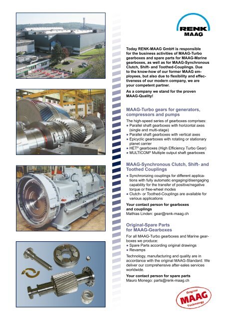 Original-Spare Parts for MAAG-Gearboxes ... - RENK-MAAG GmbH