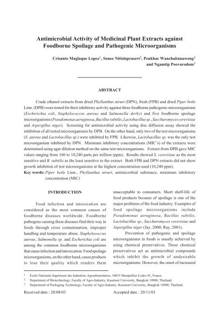 Antimicrobial Activity of Medicinal Plant Extracts ... - ThaiScience