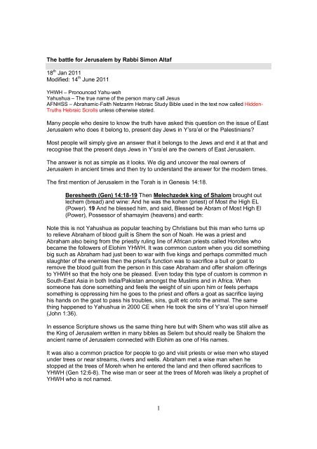 The battle for Jerusalem by Rabbi Simon Altaf 18th ... - African-Israel