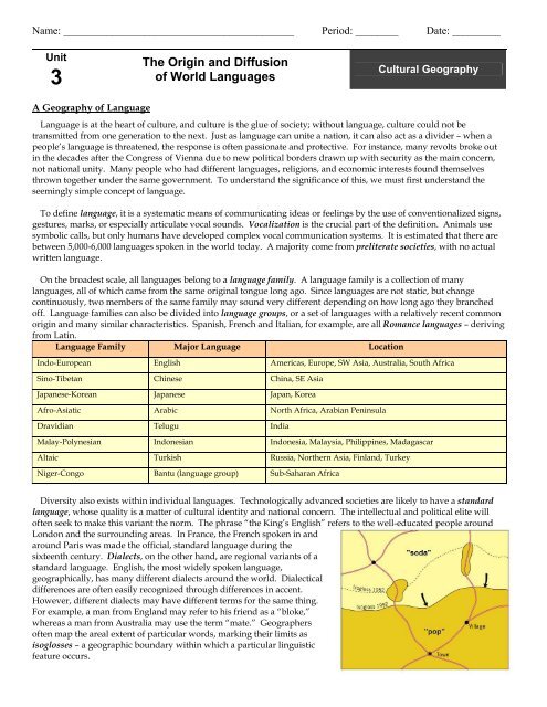 The Origin and Diffusion of World Languages - Pine Crest School