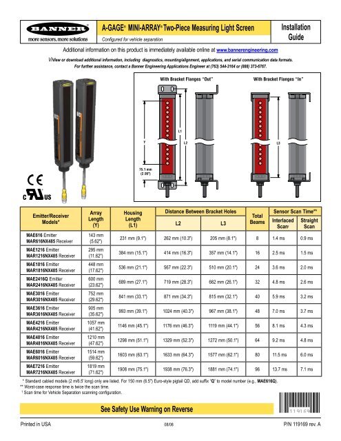 A-GAGE MINI-ARRAY System, Two-Piece Measuring Light Screen