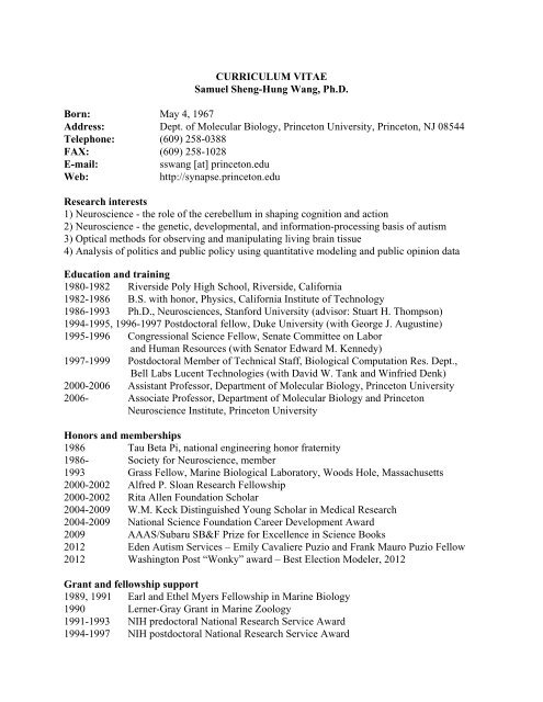 CURRICULUM VITAE Samuel Sheng-Hung Wang, Ph.D. Born: May ...