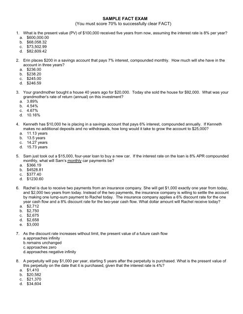 Sample fact exam - UTSA College of Business