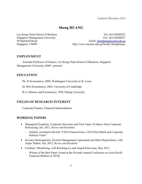 Sheng HUANG - Singapore Management University
