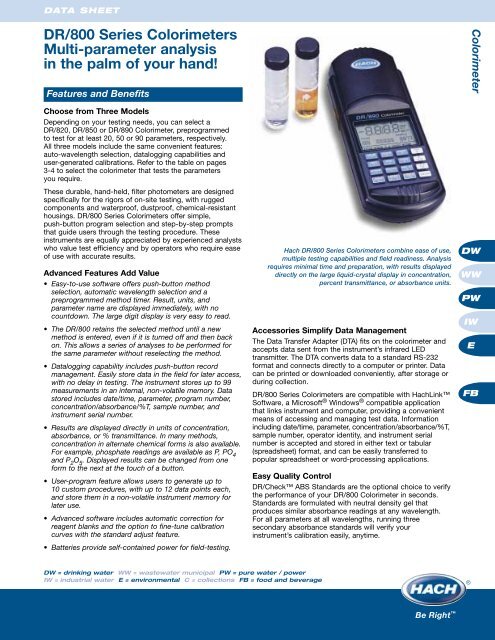 DR/800 Series Colorimeter Brochure - Hach