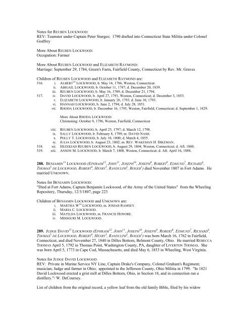 Notes for REUBEN LOCKWOOD